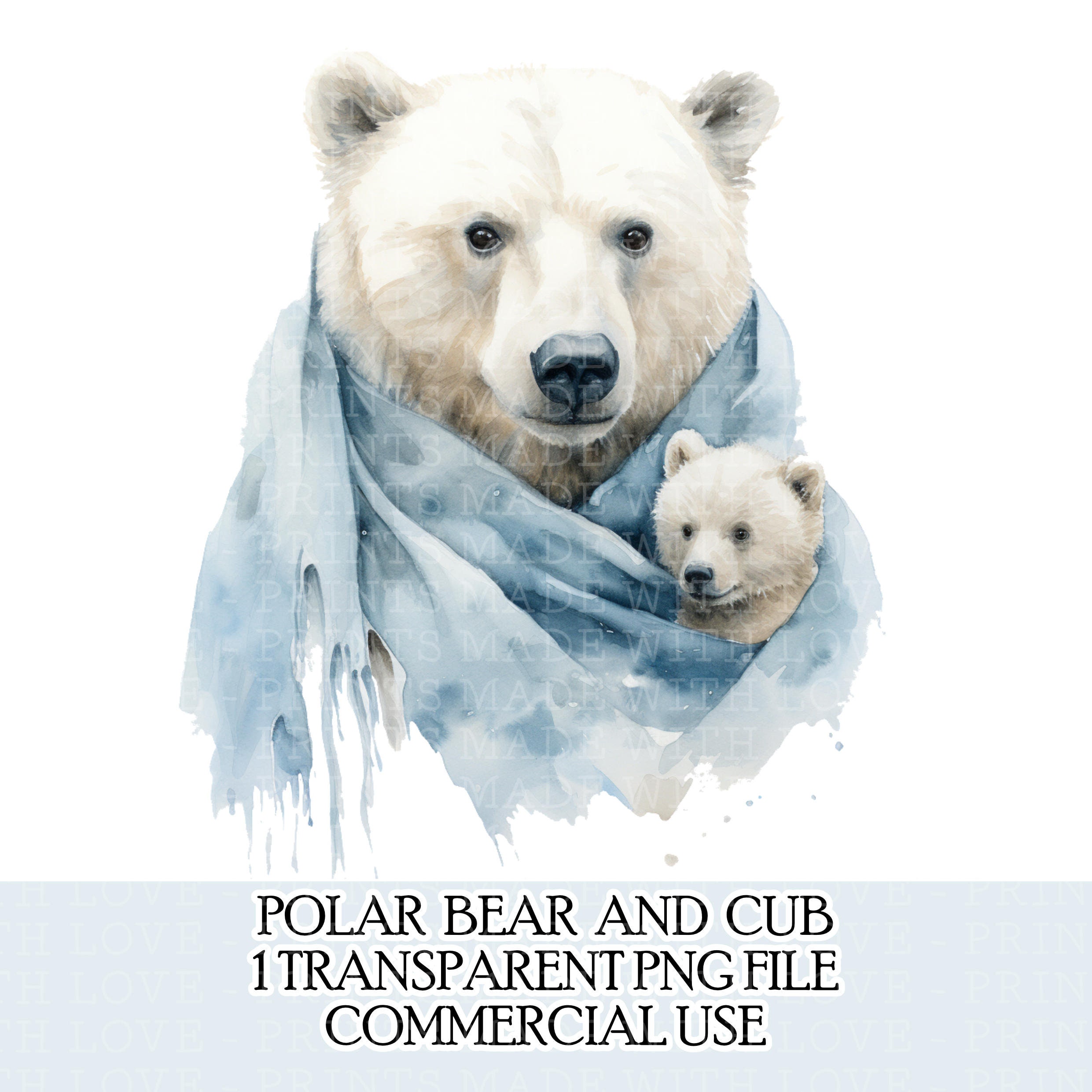 Polar Bear and Cub Clipart Art Sublimation Design Mothers Day Fathers ...