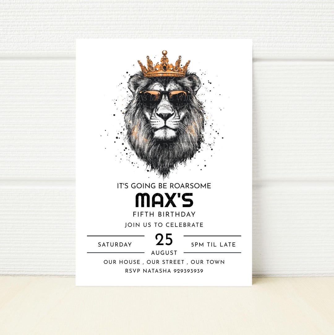 Editable Lion Birthday Party Invite Invitation Boys Girls Invite ...