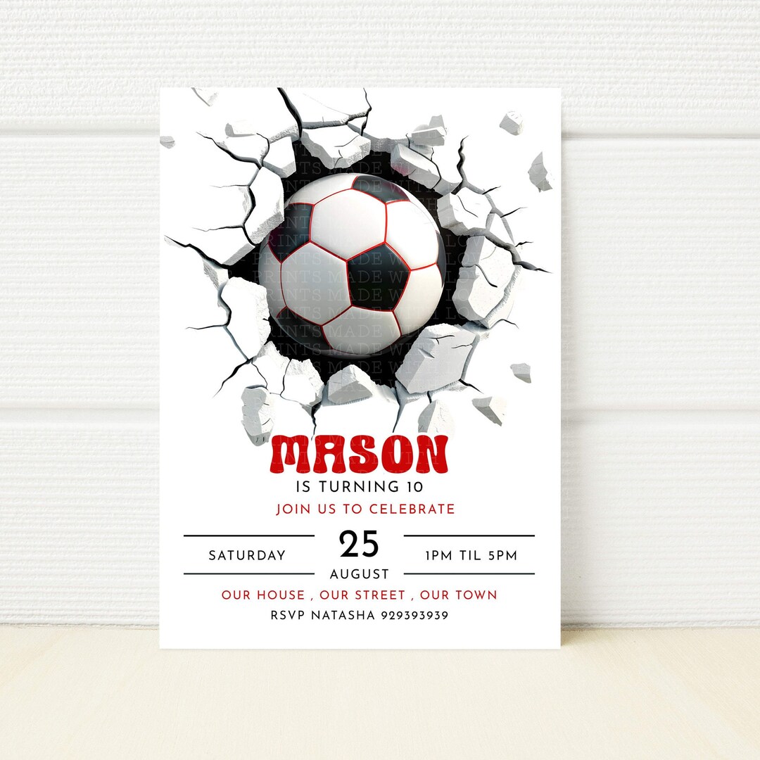 Editable Soccer Birthday Invitation Football Invite Party Footie Invite ...