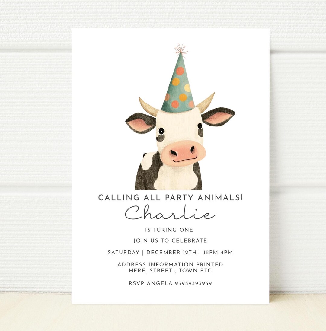 Editable Cow Birthday Party Invite Invitation Printable Template Down ...
