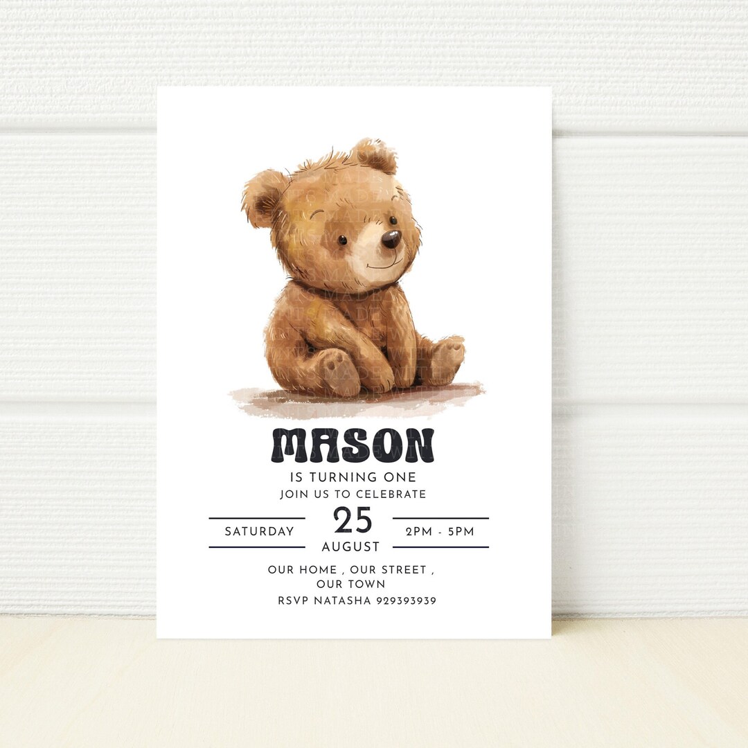 Editable Bear Birthday Party Invitation Template Girls Boys Invite ...