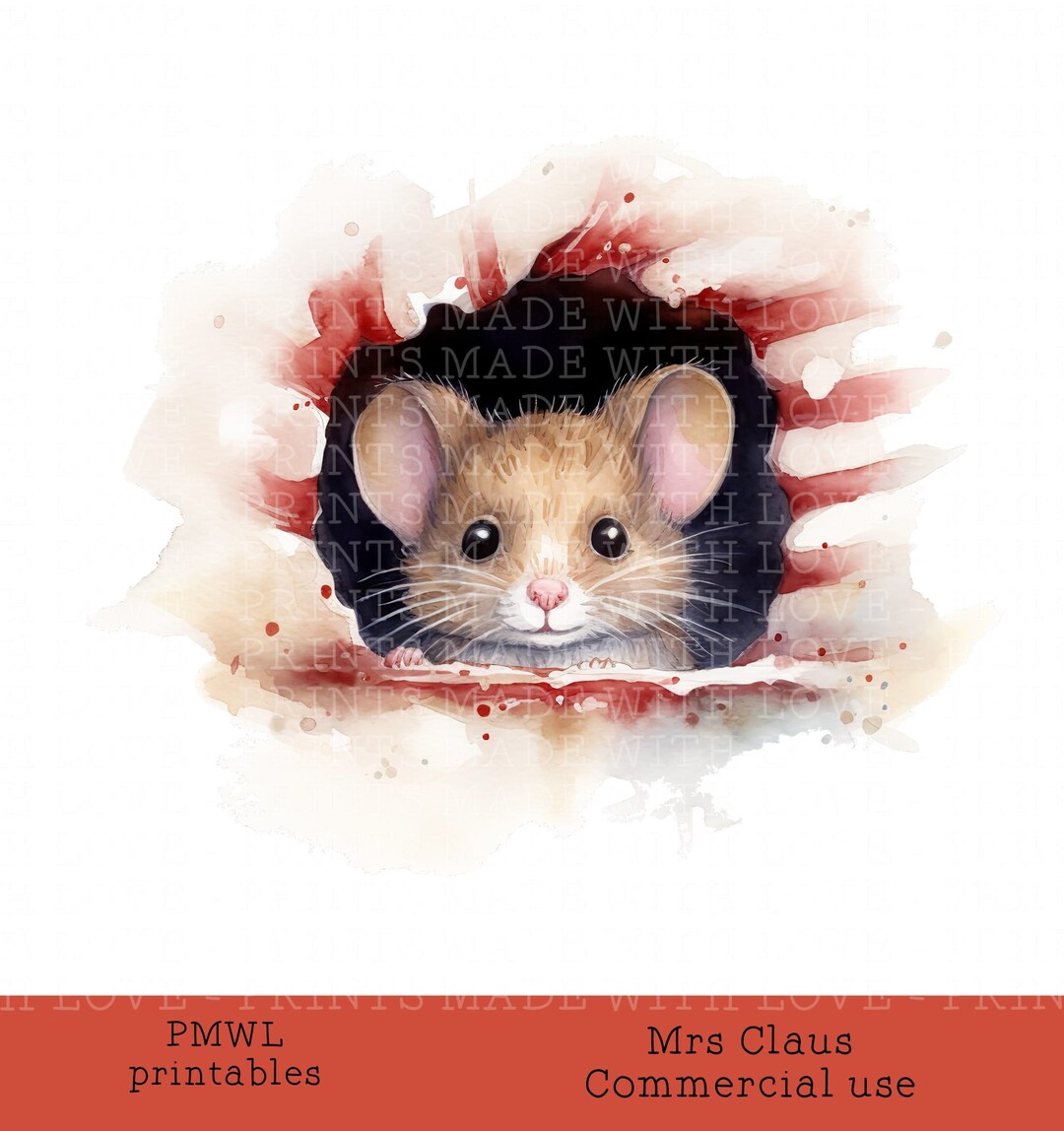 Christmas Mouse in Hole Clipart Sublimation Card Making Scrapbooking ...