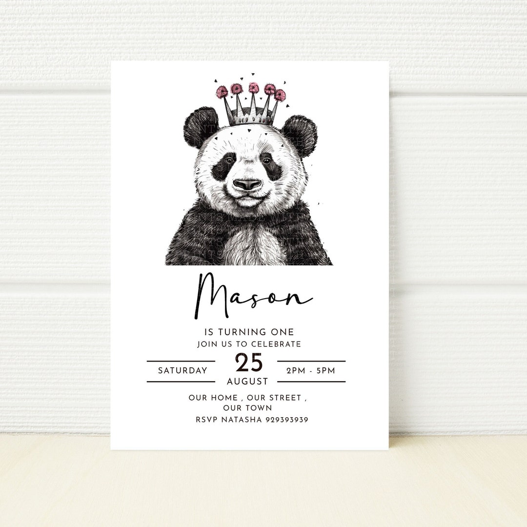 Editable Panda Birthday Party Invitation Editable Template Safari Party ...