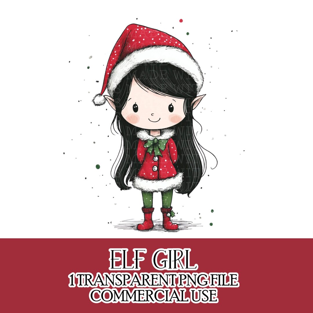Elf Girl Clipart Doodle Digital File Christmas Crafts Card Making ...