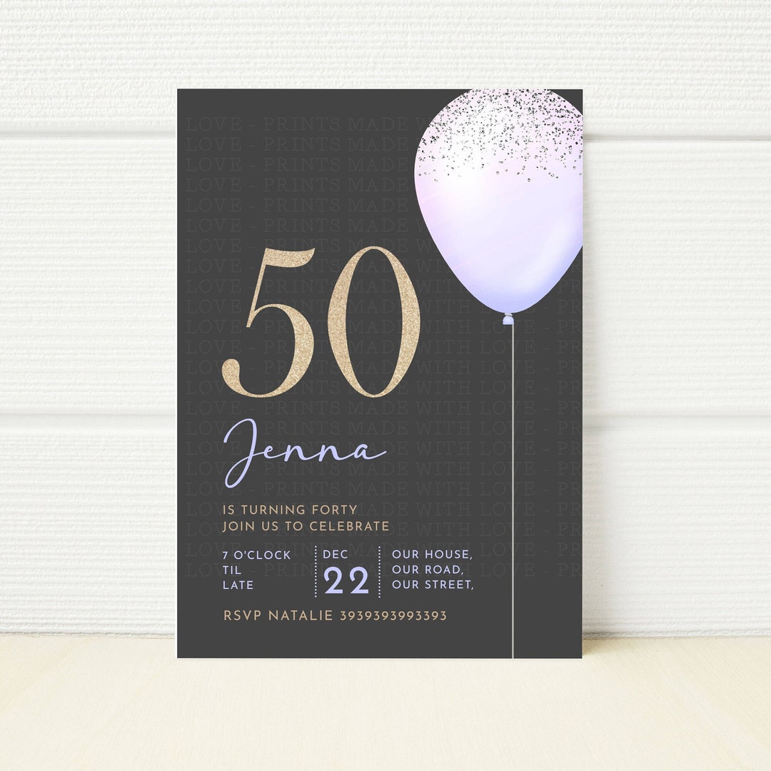 Editable 50th Birthday Party Invitation Minimalist Light Blue Printable ...