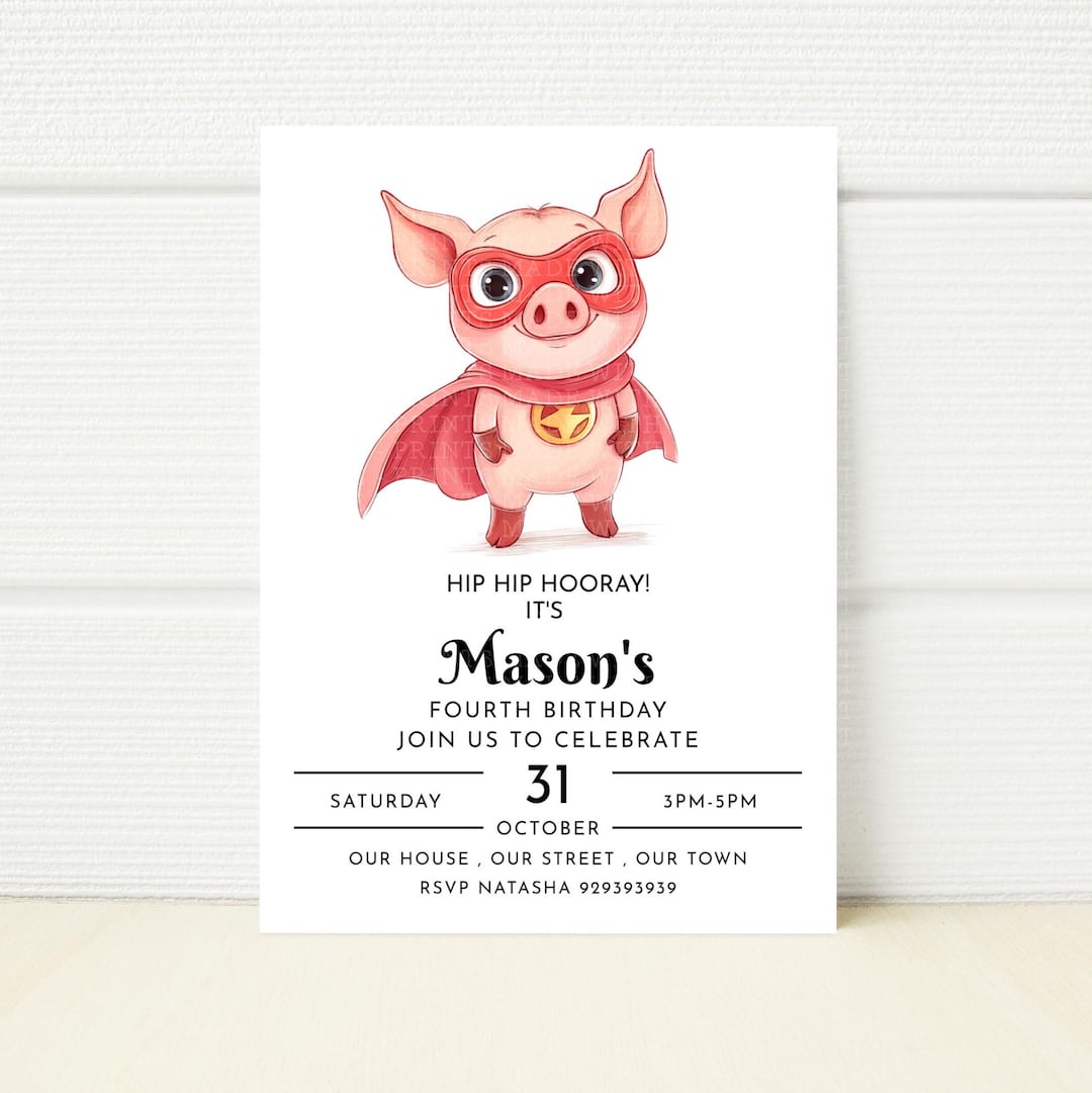 Pig Farm Birthday Party Invitation Super Birthday Invite Editable ...