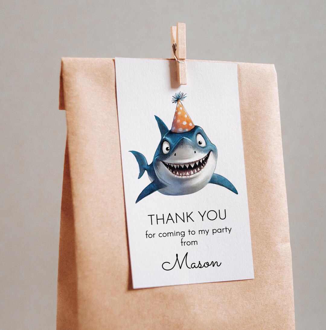 Editable Shark Birthday Party Thank You for Coming Gift Tags Favour ...