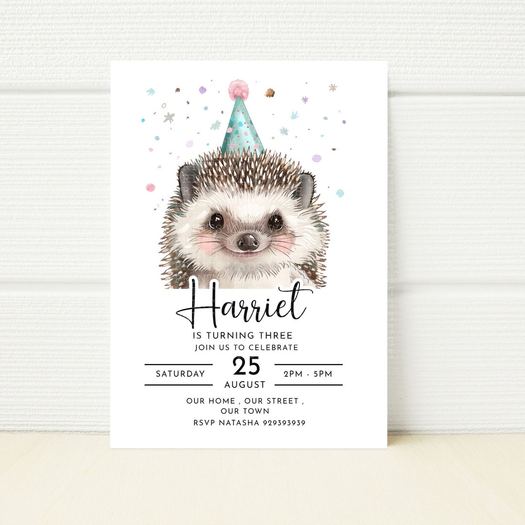 Editable Hedgehog Birthday Invitation Editable Woodland Party Birthday ...