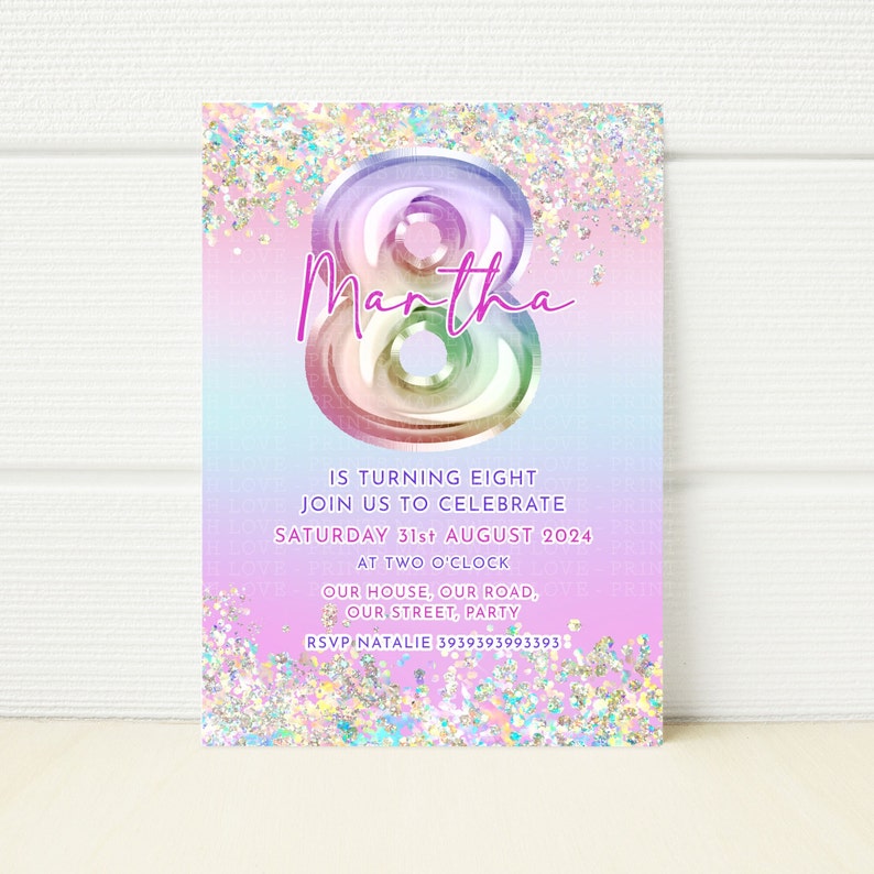 Editable 8th Birthday Party Invitation Printable Template Digital