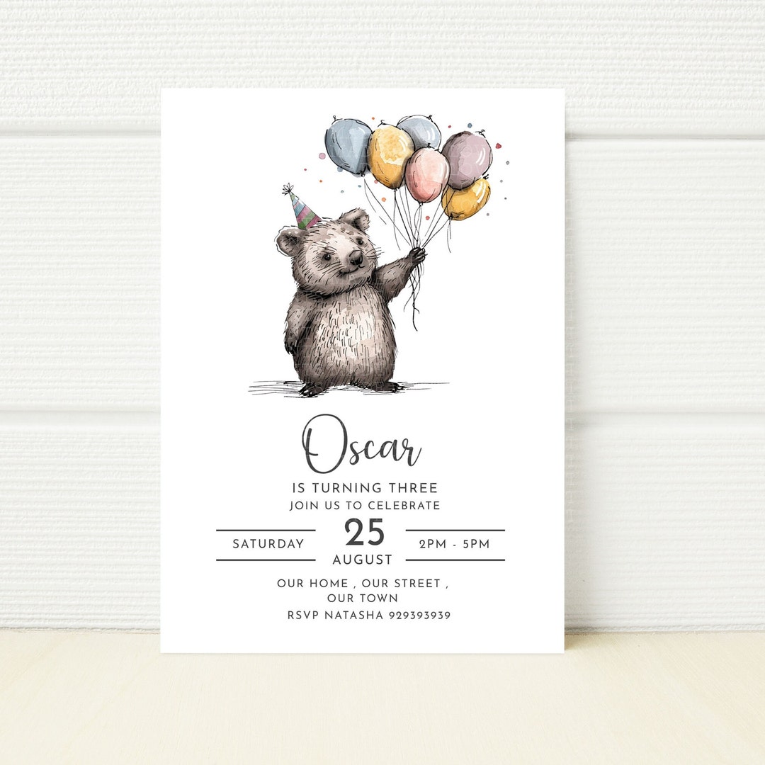 Wombat Invitation Invite Printable Digital Electronic Mobile Phone ...