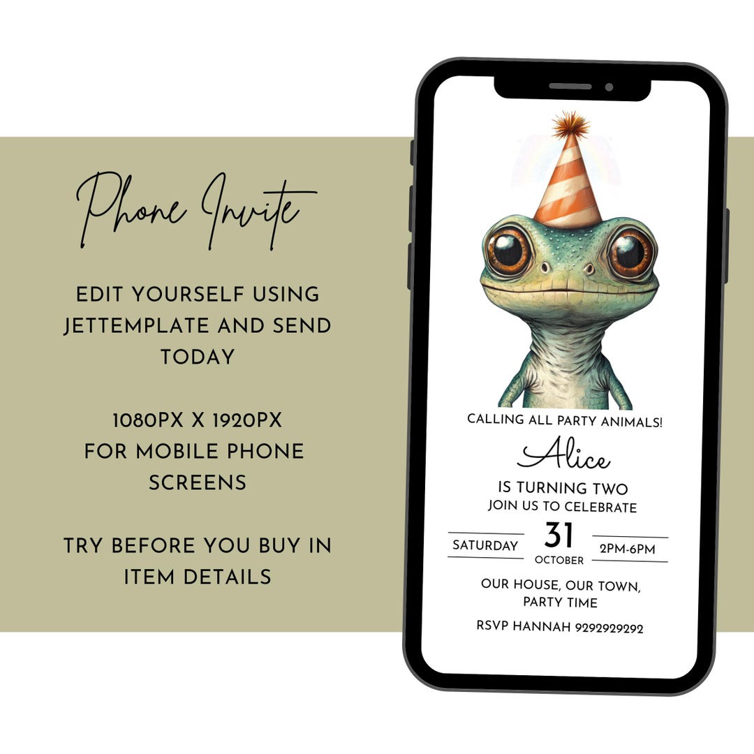 Lizard Birthday Party Invitation Party Invite Picture Message Digital ...