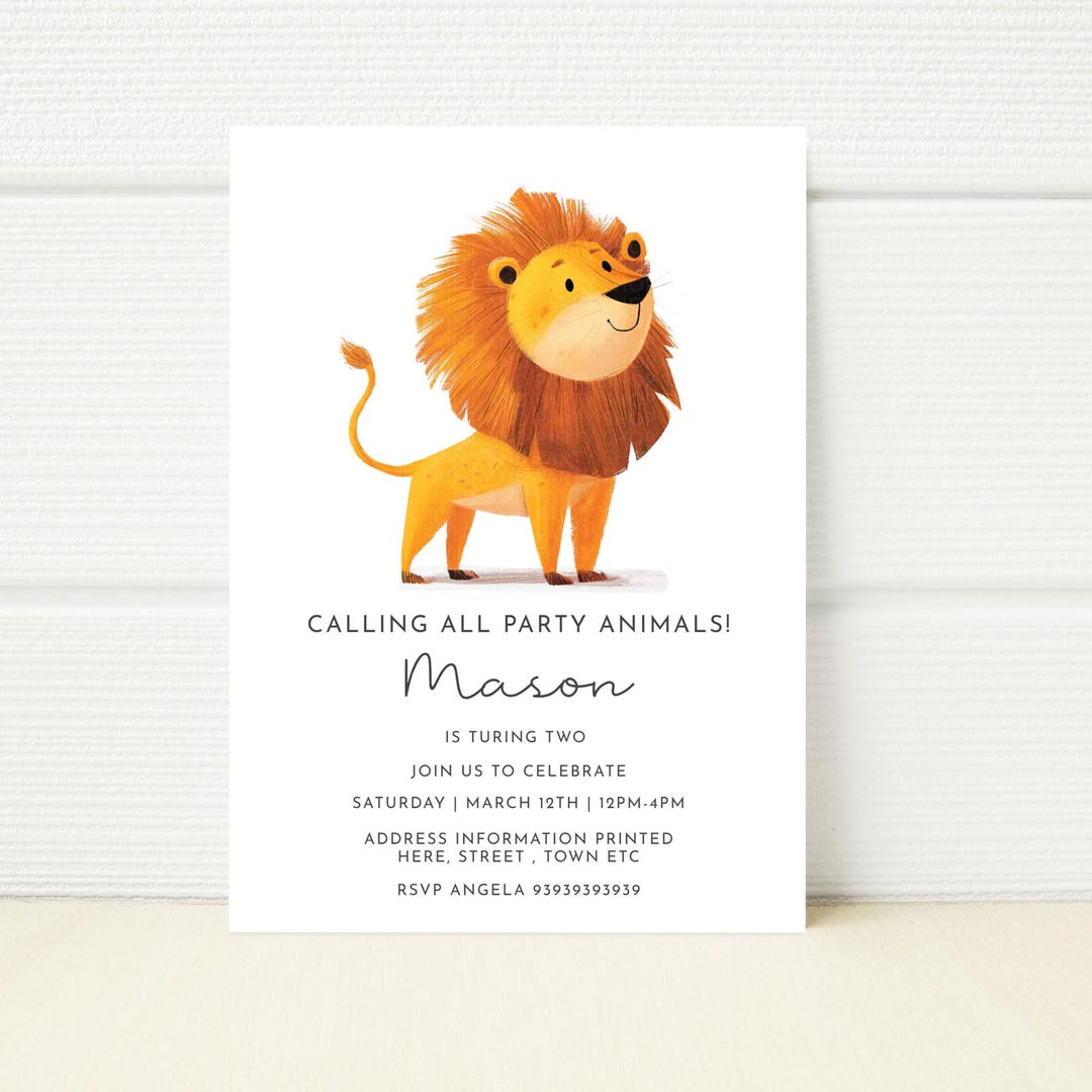 Lion Birthday Invitation Template Editable Phone Digital E Invitation ...