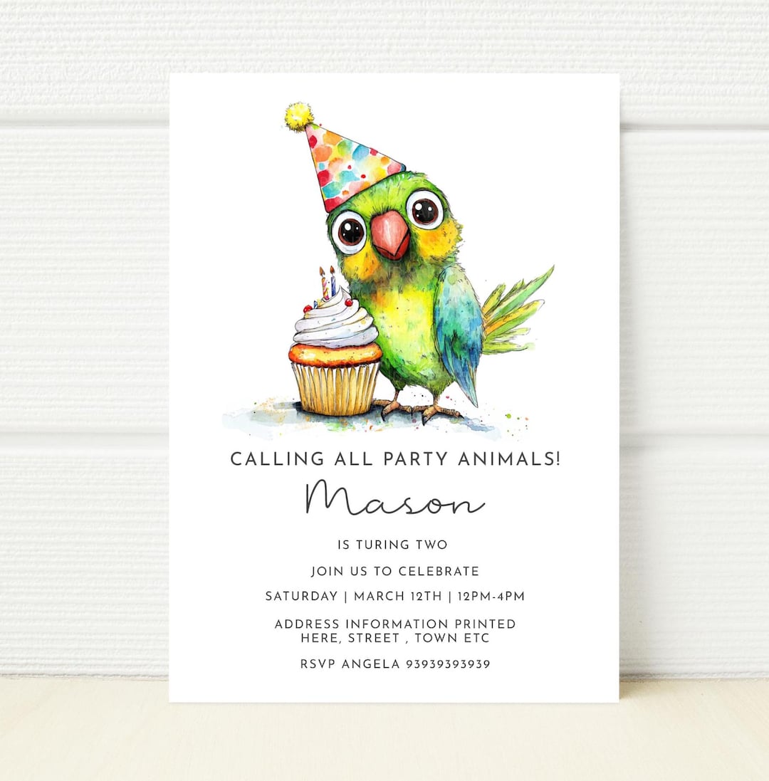 Parrot Birthday Party Invitation Invite Printable Birds Digital ...