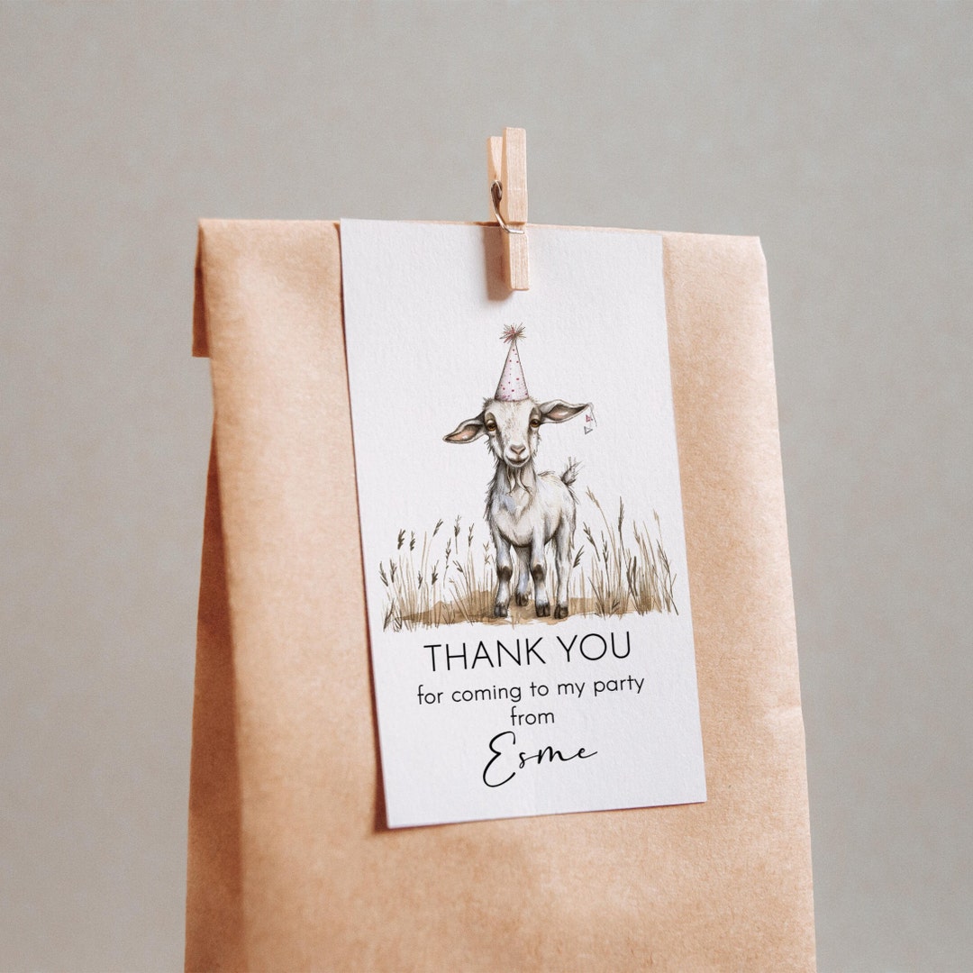 Editable Goat Birthday Party Thank You for Coming Gift Tags Favour Tags ...