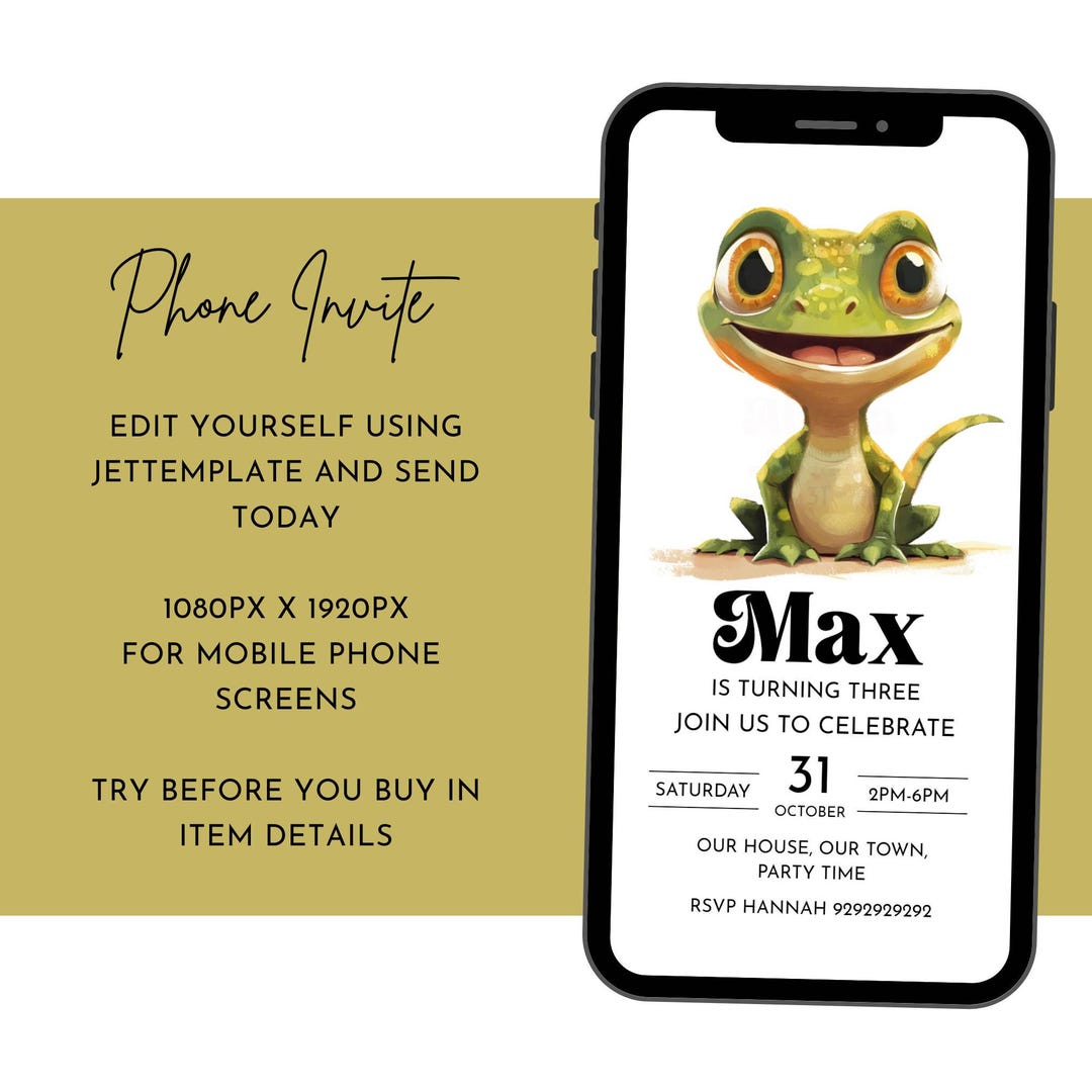 Lizard Mobile Phone Birthday Invitation Zoo Party Invite Picture ...