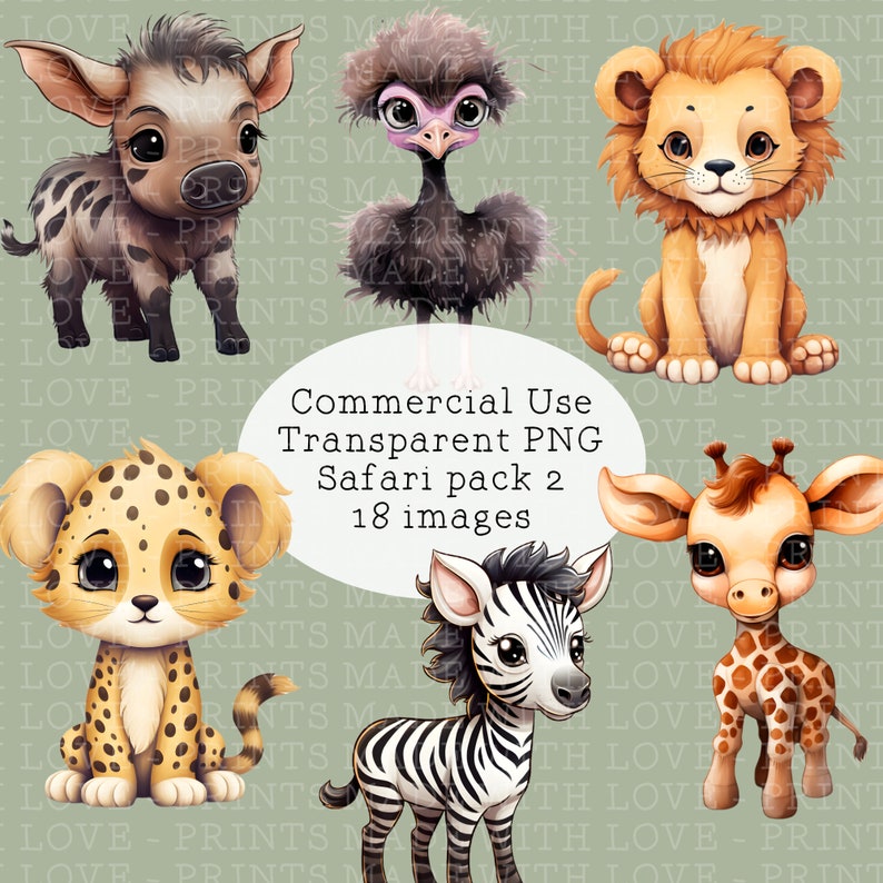 Baby Safari Animals Clipart Pack 18 Png Images Jungle Animals Small ...