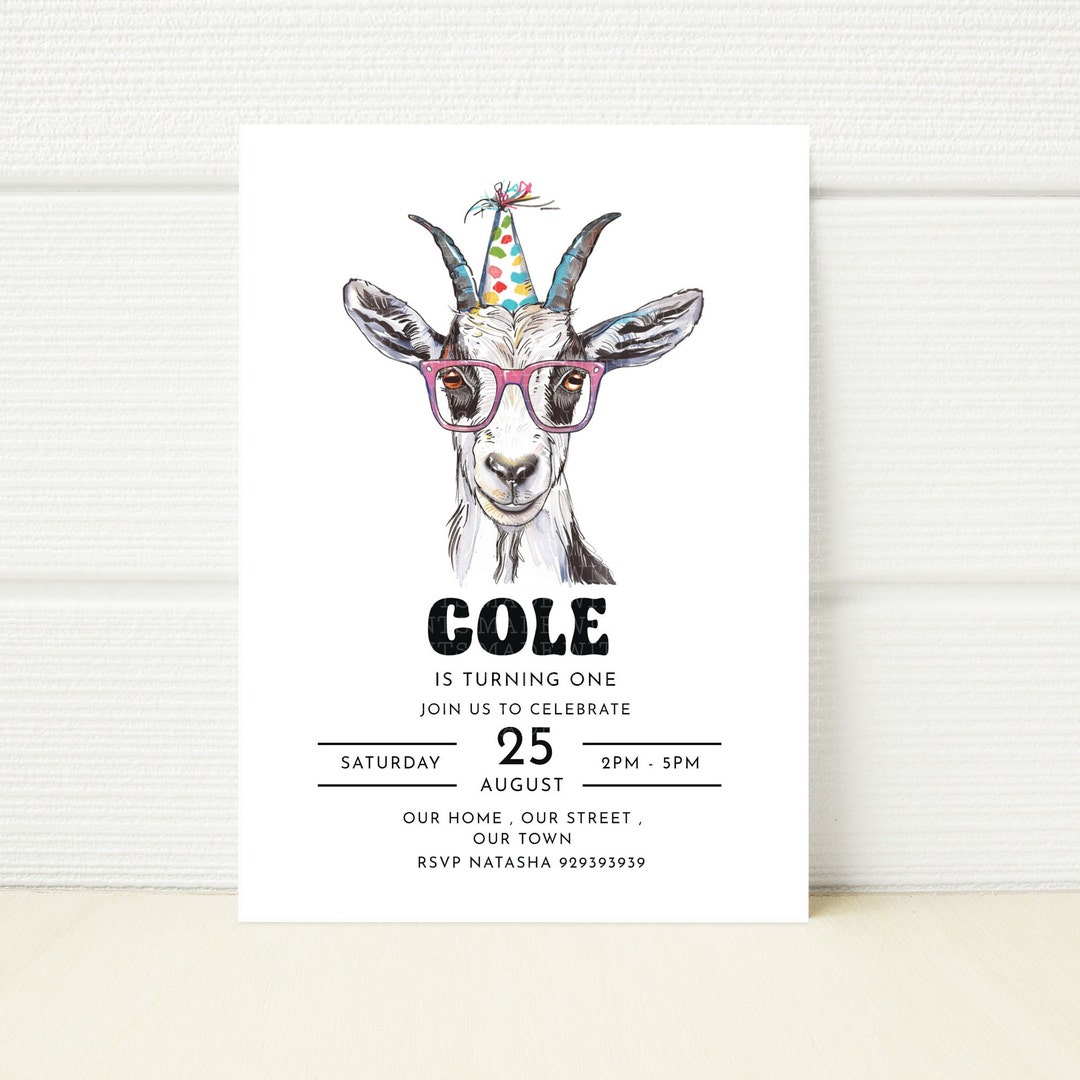 Goat Birthday Party Invitation Editable Invite Down on the Farm Digital ...
