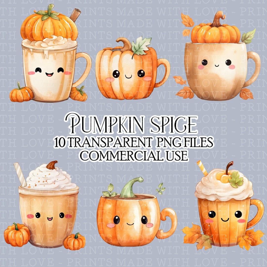 Pumpkin Spice Coffee Clipart Bundle 10 Images Pumpkin Latte Cute Kawaii ...