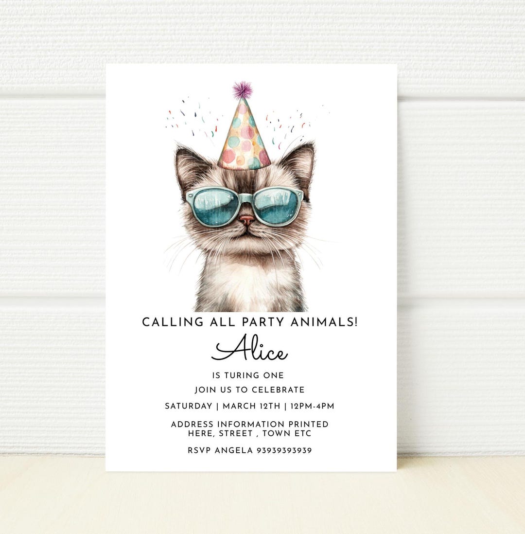 Cat Birthday Party Invitation, Editable Purrfect Party (digital) - Etsy
