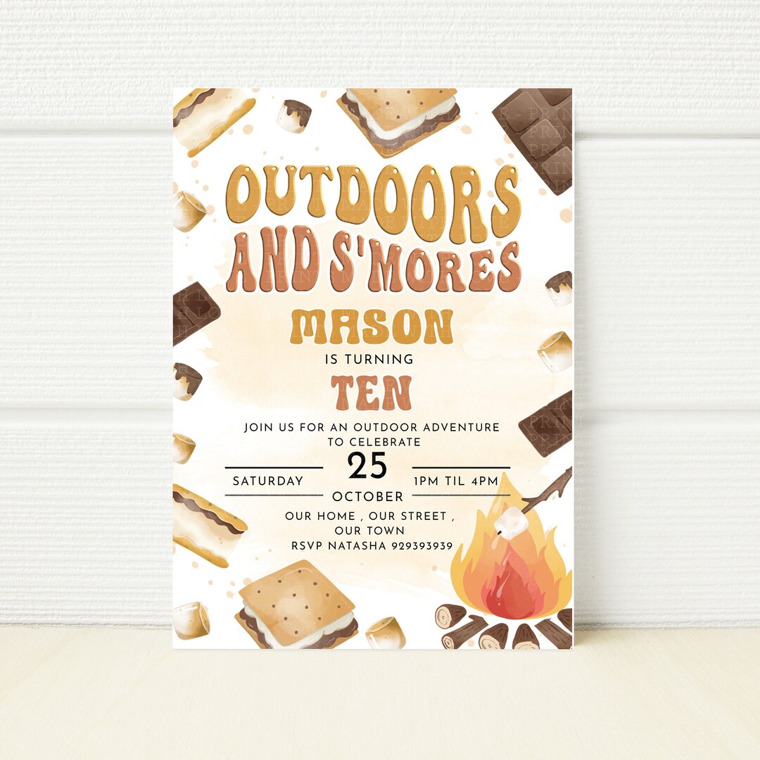 Editable S'mores Birthday Invitation Template Camping Party Outdoor ...