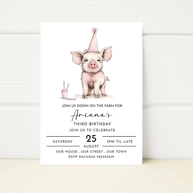 Farm Birthday Party Invitation Pig Piglet Down on the Farm Editable ...