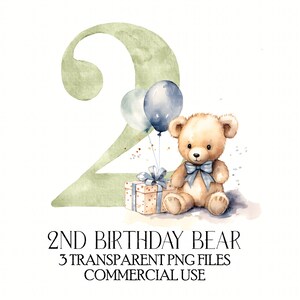 Teddy Bear 2nd Birthday Clipart, Balloons PNG (digital Download) - Etsy