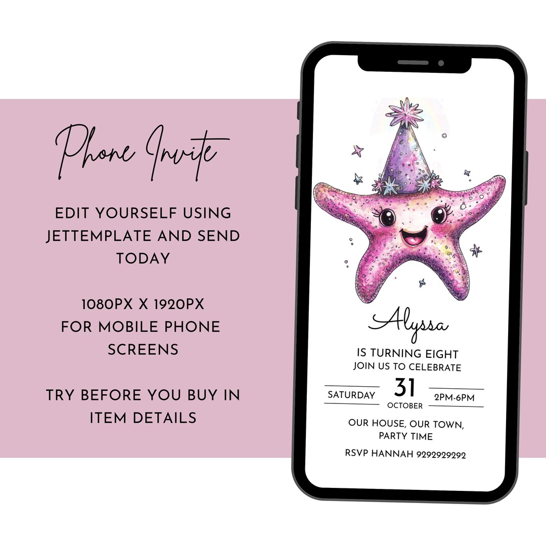 Starfish Birthday Party Invitation Mobile Phone Digital Picture Message ...
