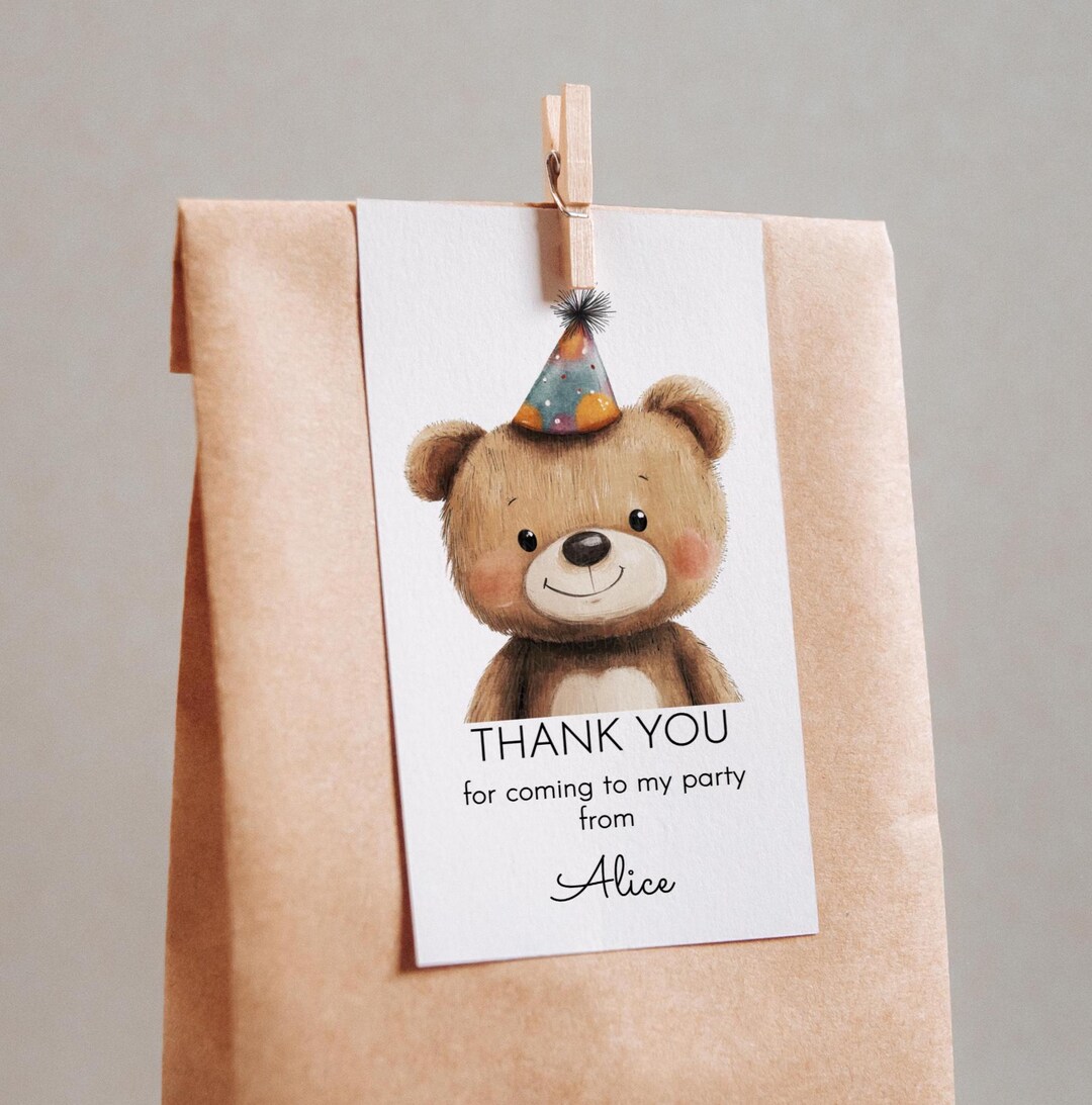 Teddy Bears Picnic Birthday Party Thank You for Coming Gift Tag Favour ...