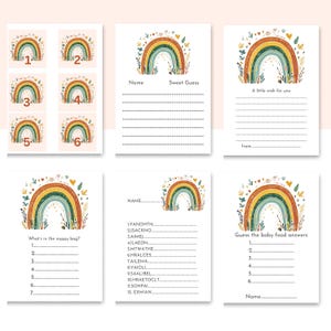 Rainbow Baby Shower Boho Games Signs Games Cards Answers Printable ...
