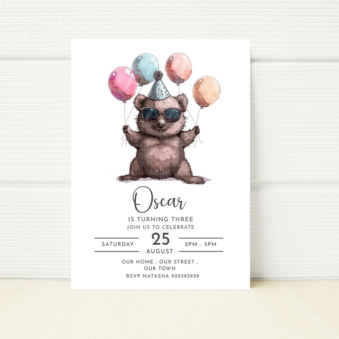 Wombat Invitation Invite Printable Digital Electronic Mobile Phone ...