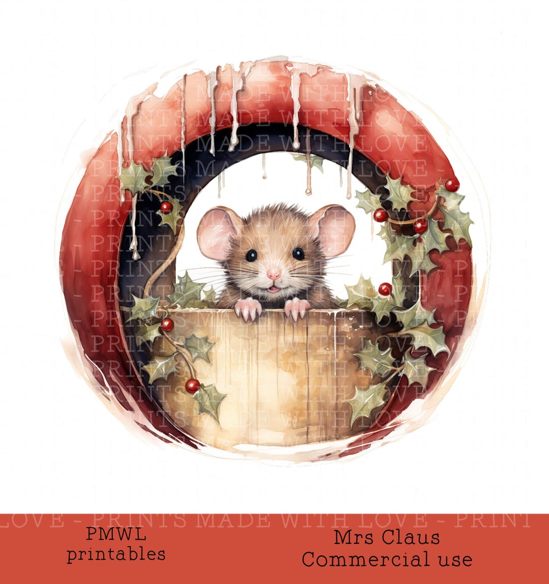 Christmas Mouse in Hole Clipart Sublimation Card Making Scrapbooking ...