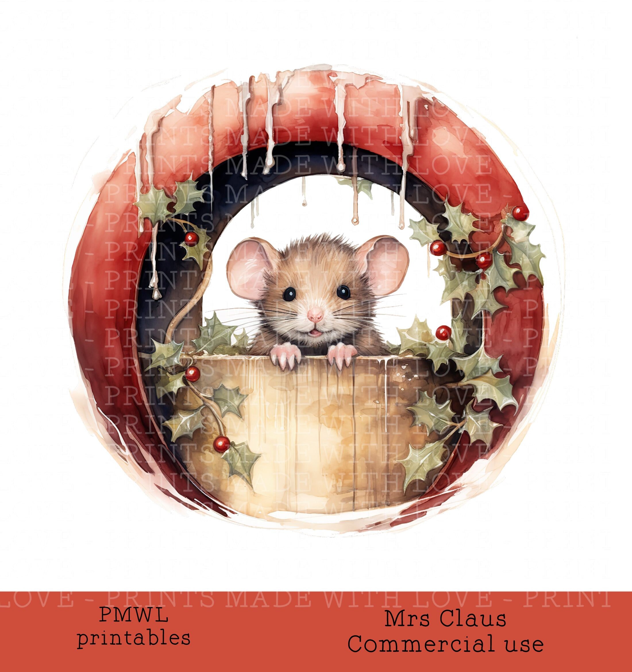 Christmas Mouse in Hole Clipart Sublimation Card Making Scrapbooking ...