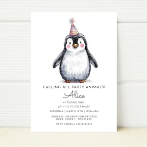 Editable Penguin Birthday Party Invite Invitation Arctic Party Boys ...