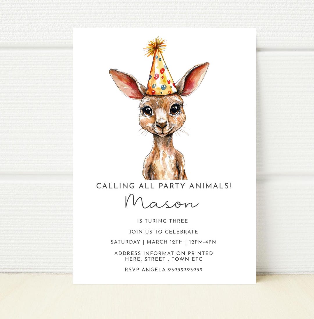 Editable Kangaroo Birthday Party Invitation Party Invite Digital ...