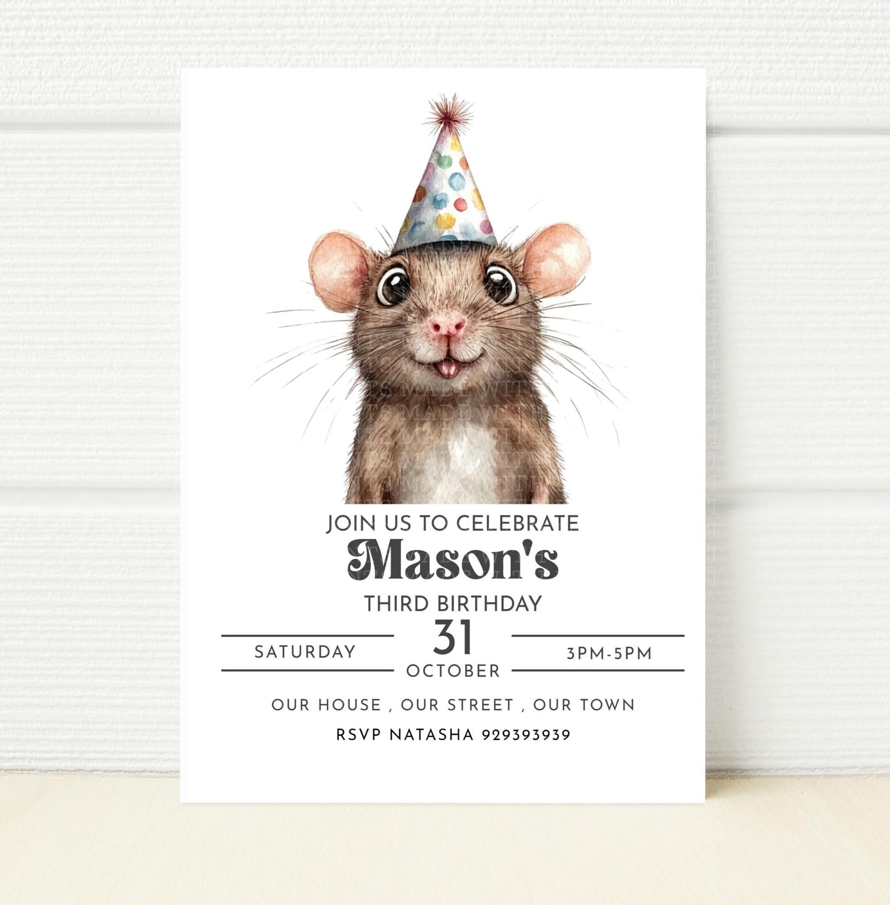 Editable Rat Rainbow Birthday Invitation Digital Invite Editable ...