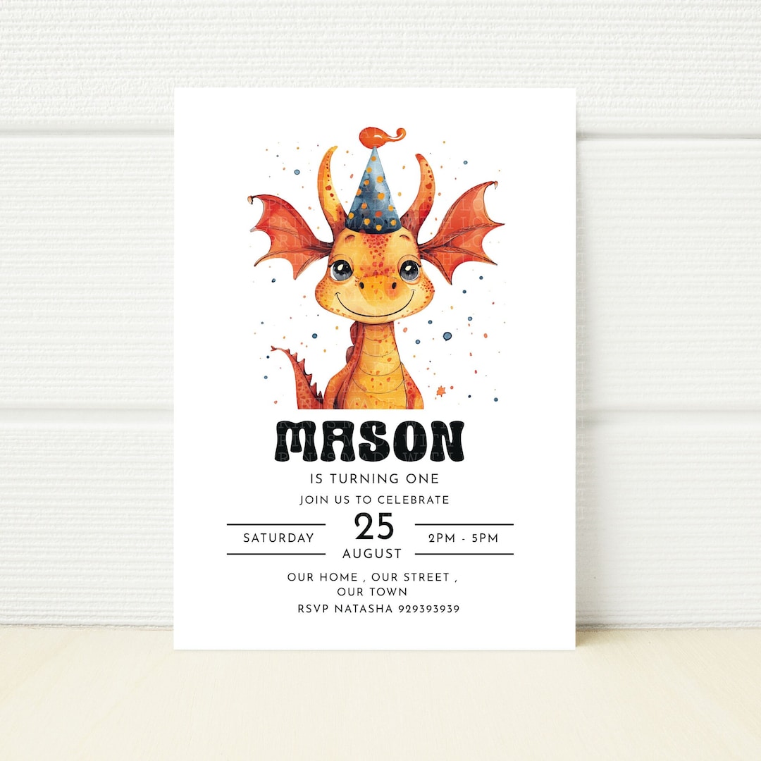 Editable Dragon Birthday Party Invitation Invite Mythical Creatures E ...