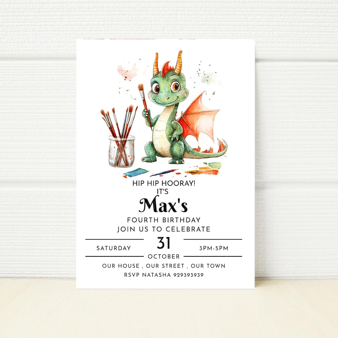 Dragon Birthday Party Invitation Art Crafts Painting Party Digital ...