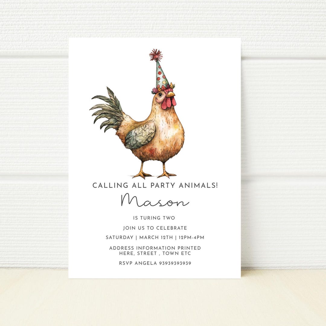 Chicken Birthday Party Invite Invitation Boys Girls Invite Digital ...