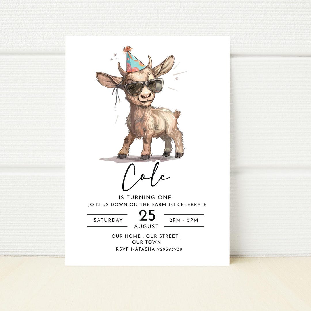 Editable Farm Baby Goat Birthday Party Invite Invitation Boys Girls ...