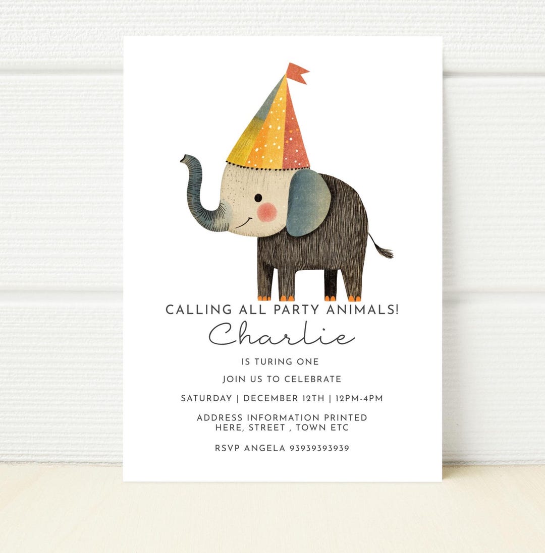Editable Elephant Birthday Party Invite Invitation Printable Template ...