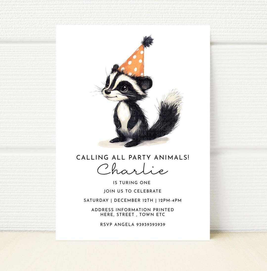 Cute Skunk Birthday Invitation, Woodland Pet Party (digital Download ...
