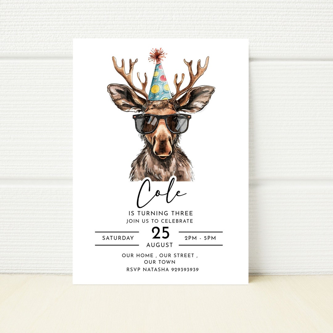 Editable Moose Birthday Party Invite Wild Phone Digital E Invitation ...