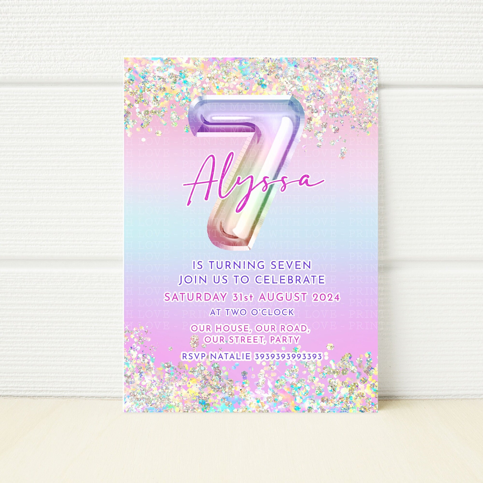 Editable 7th Birthday Party Invitation Printable Template Digital ...