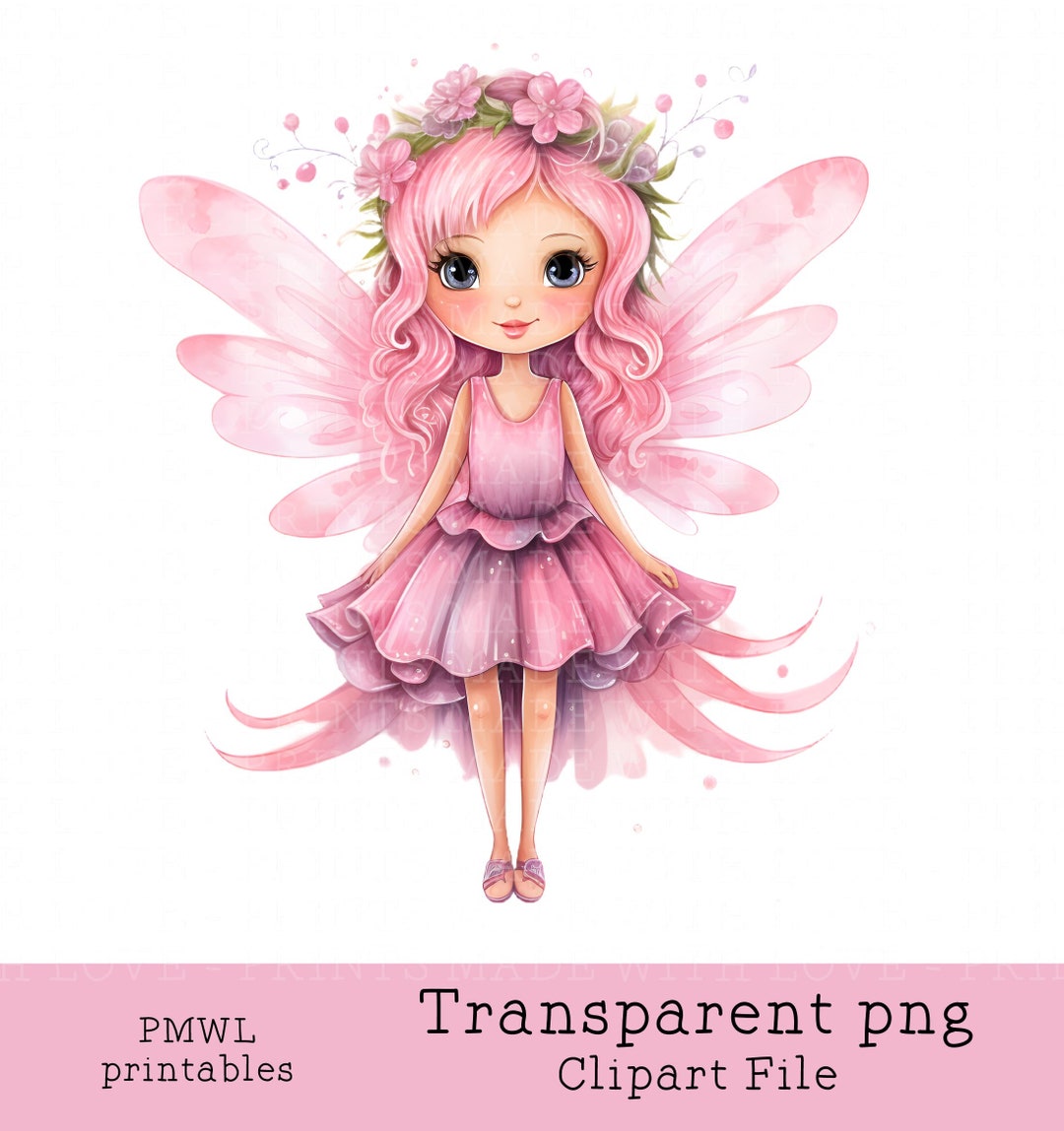 Pink Fairy Clipart Floral Fantasy Watercolour Clipart Card - Etsy