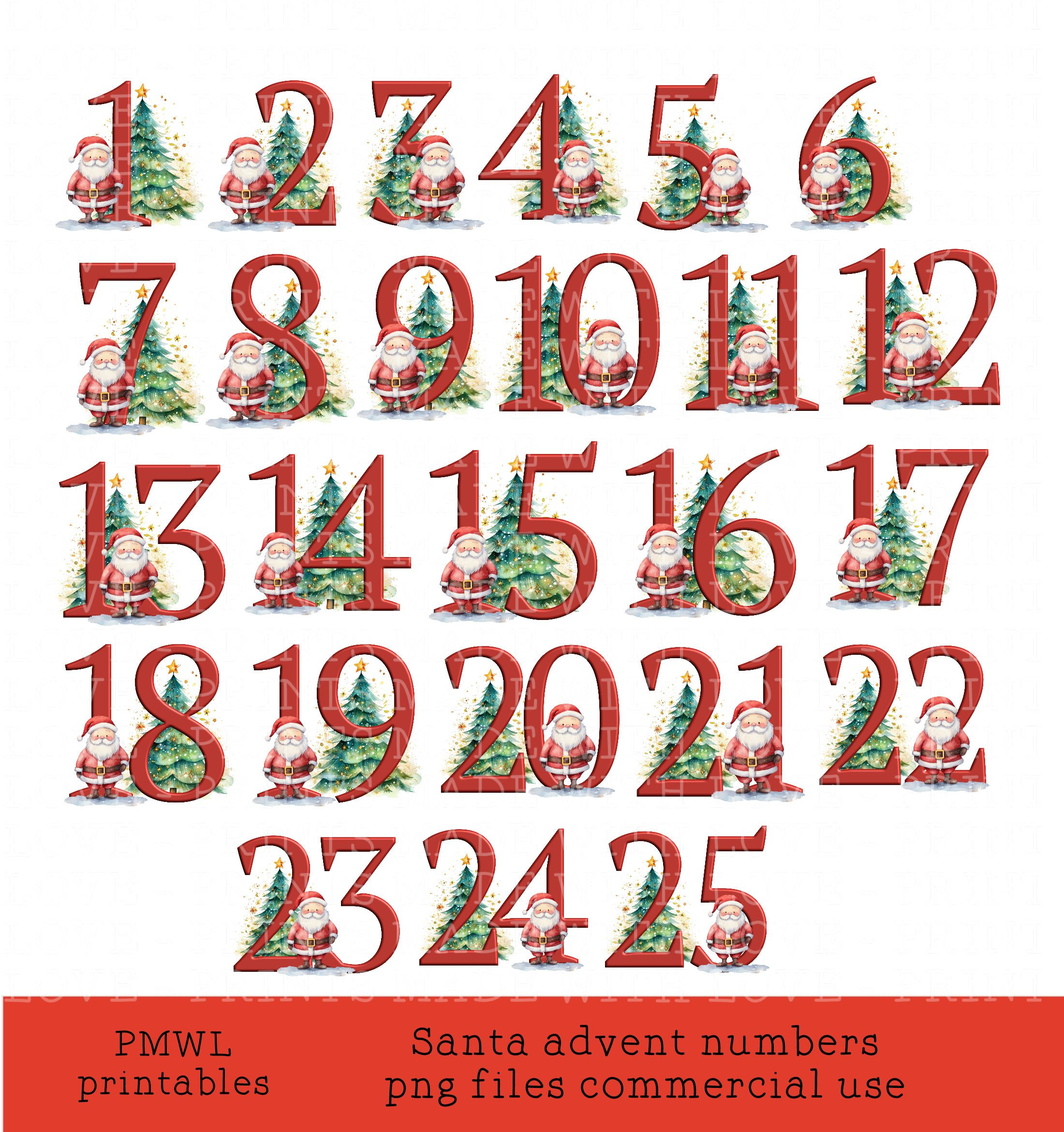 Christmas Advent Number 1-25 Santa Father Christmas Sublimation Design ...