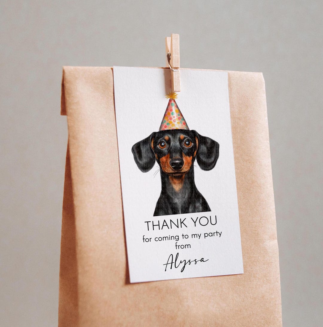 Dachshund Birthday Party Thank You for Coming Gift Favour Tags Favor ...