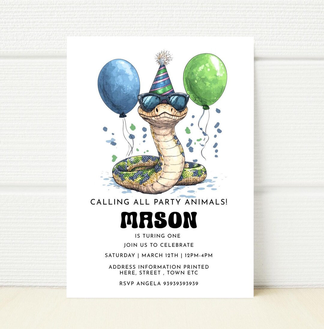 Editable Snake Reptile Birthday Party Invitation Phone Digital E ...
