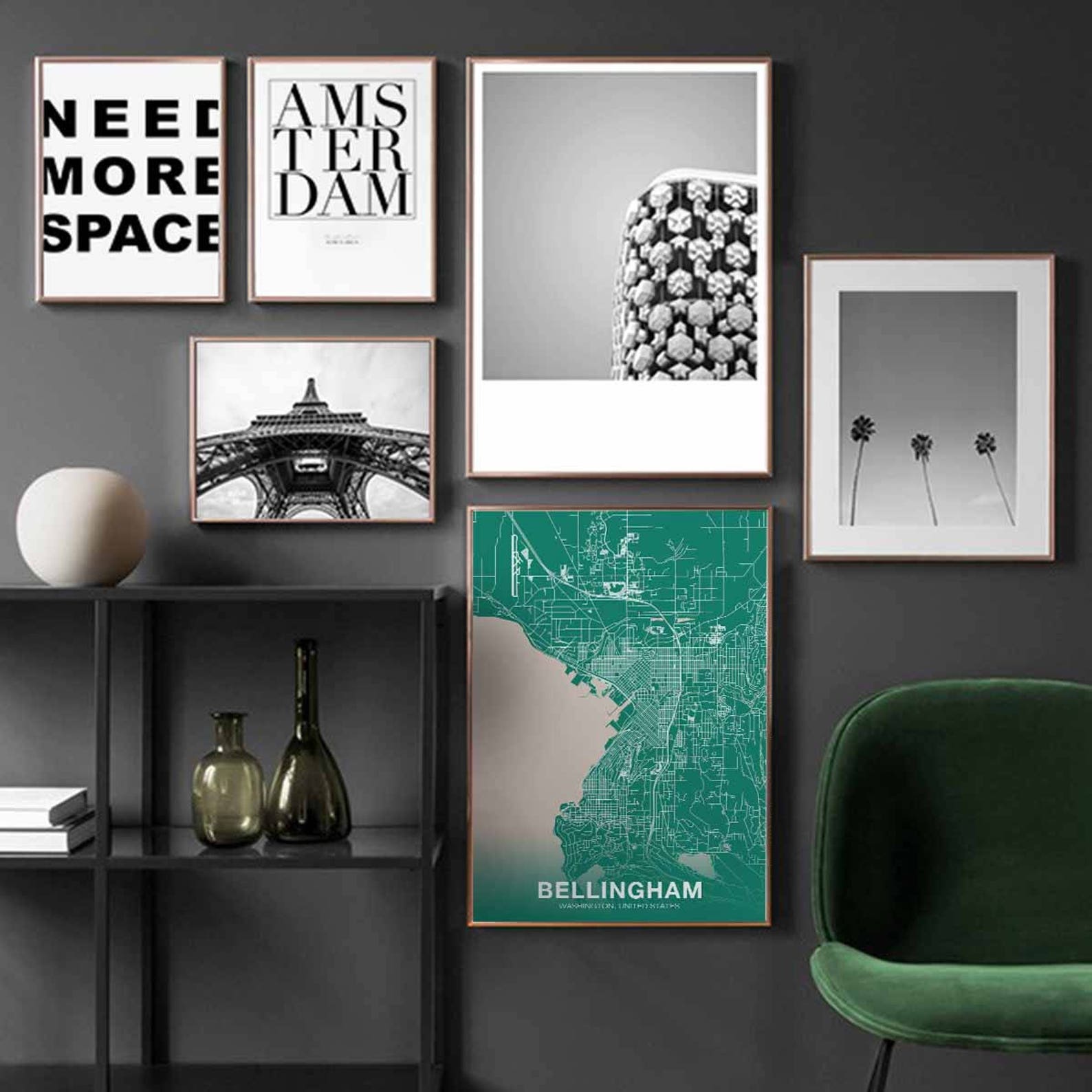 BELLINGHAM Washington WA US Map Poster Color Hometown City Print Modern ...