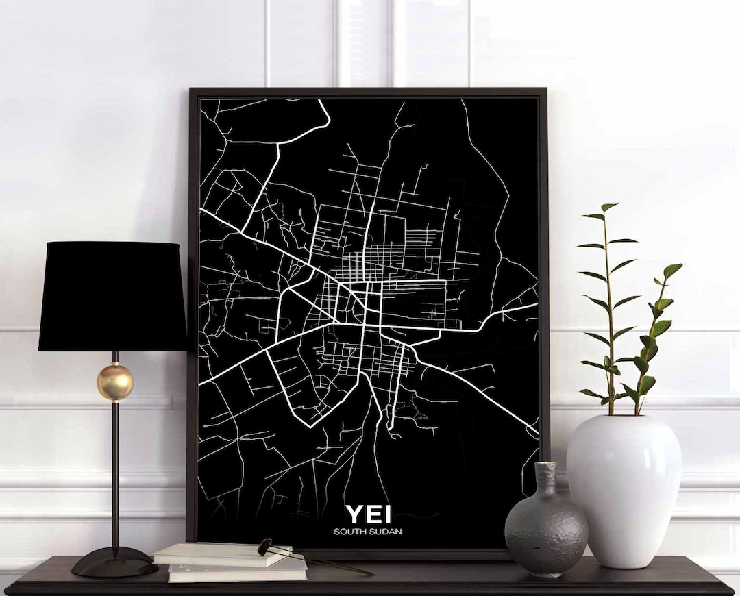 YEI South Sudan Map Poster Black White Hometown City Print Modern Home ...