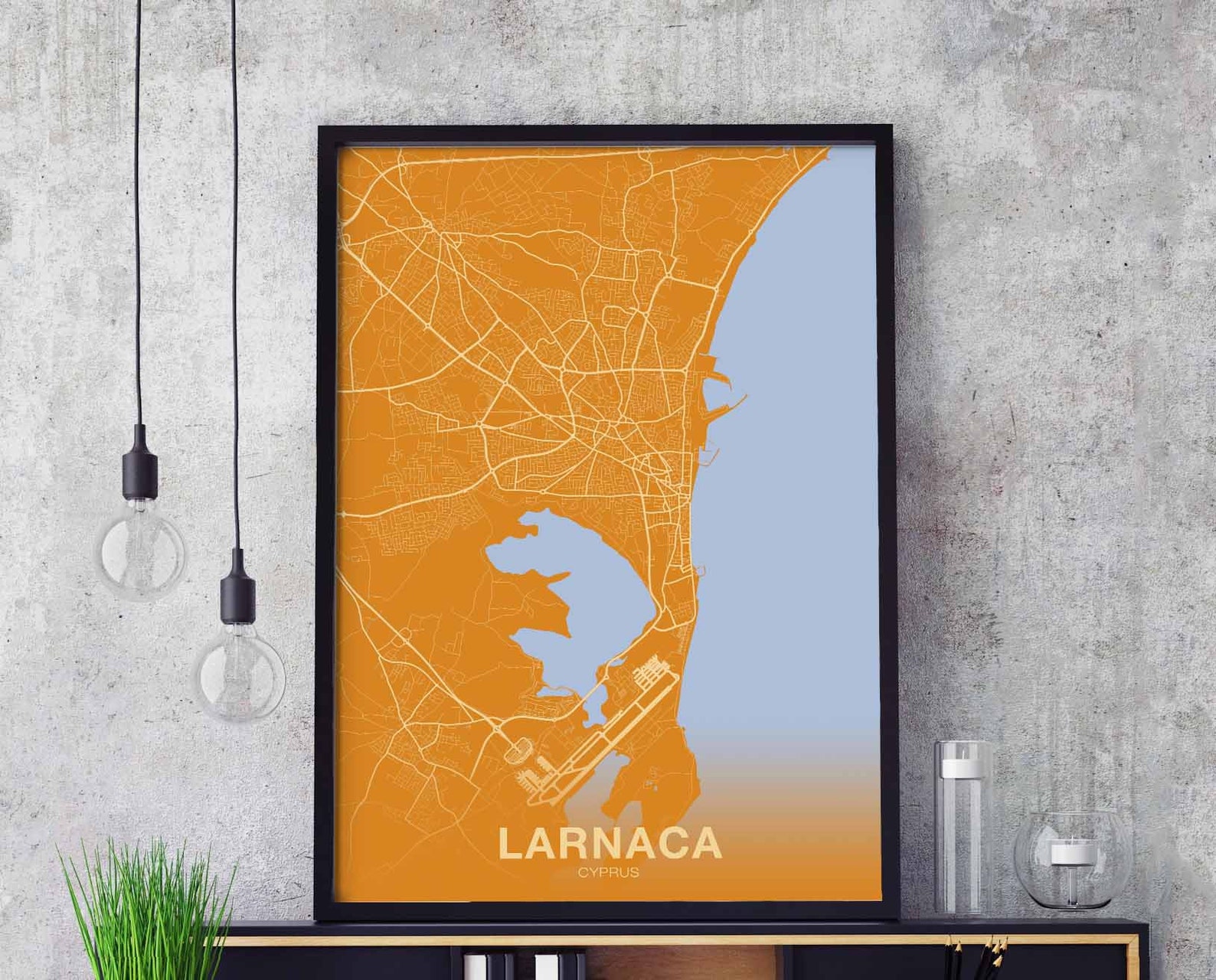 LARNACA Cyprus Map Poster Color Hometown City Print Modern Home Decor ...